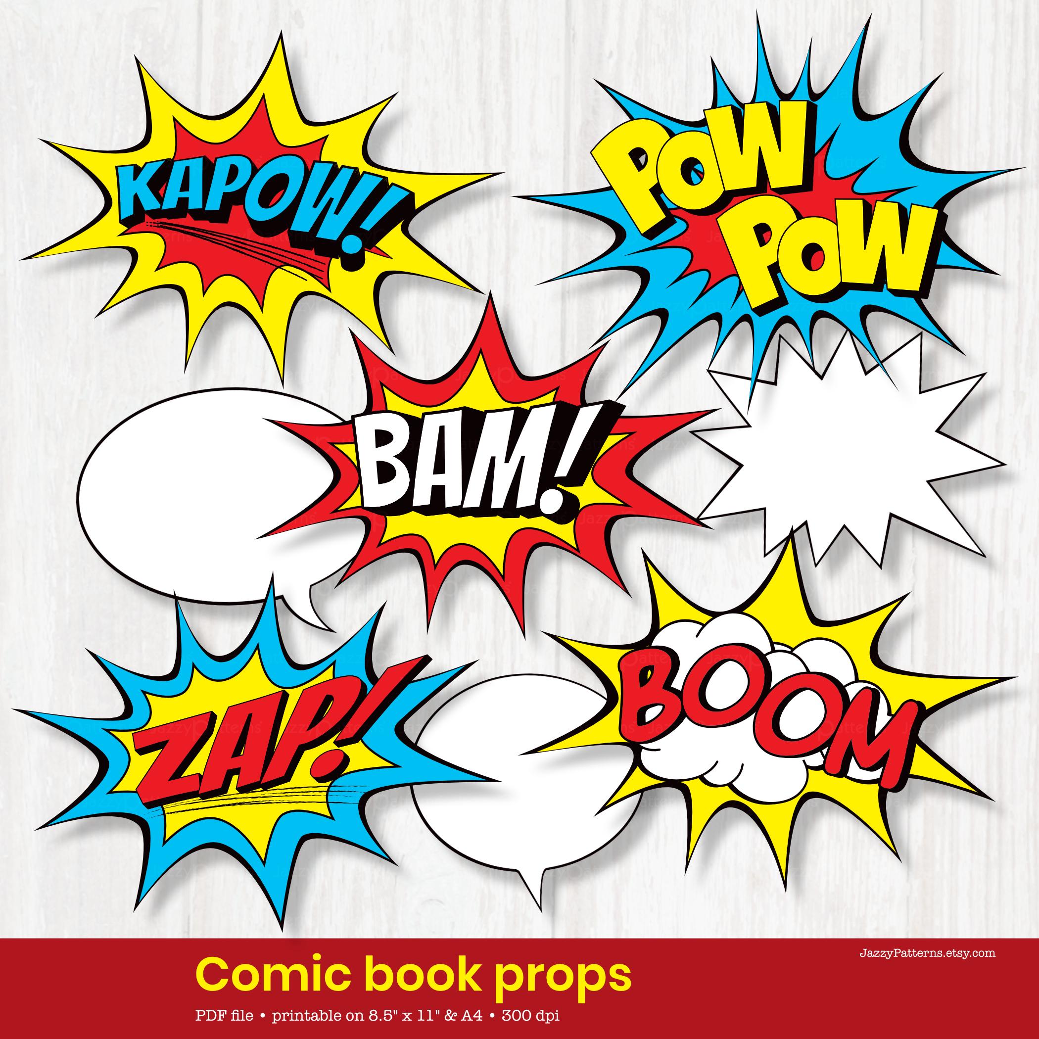 Printable Superhero Party Props, Comic Book Action Words Cutout ...
