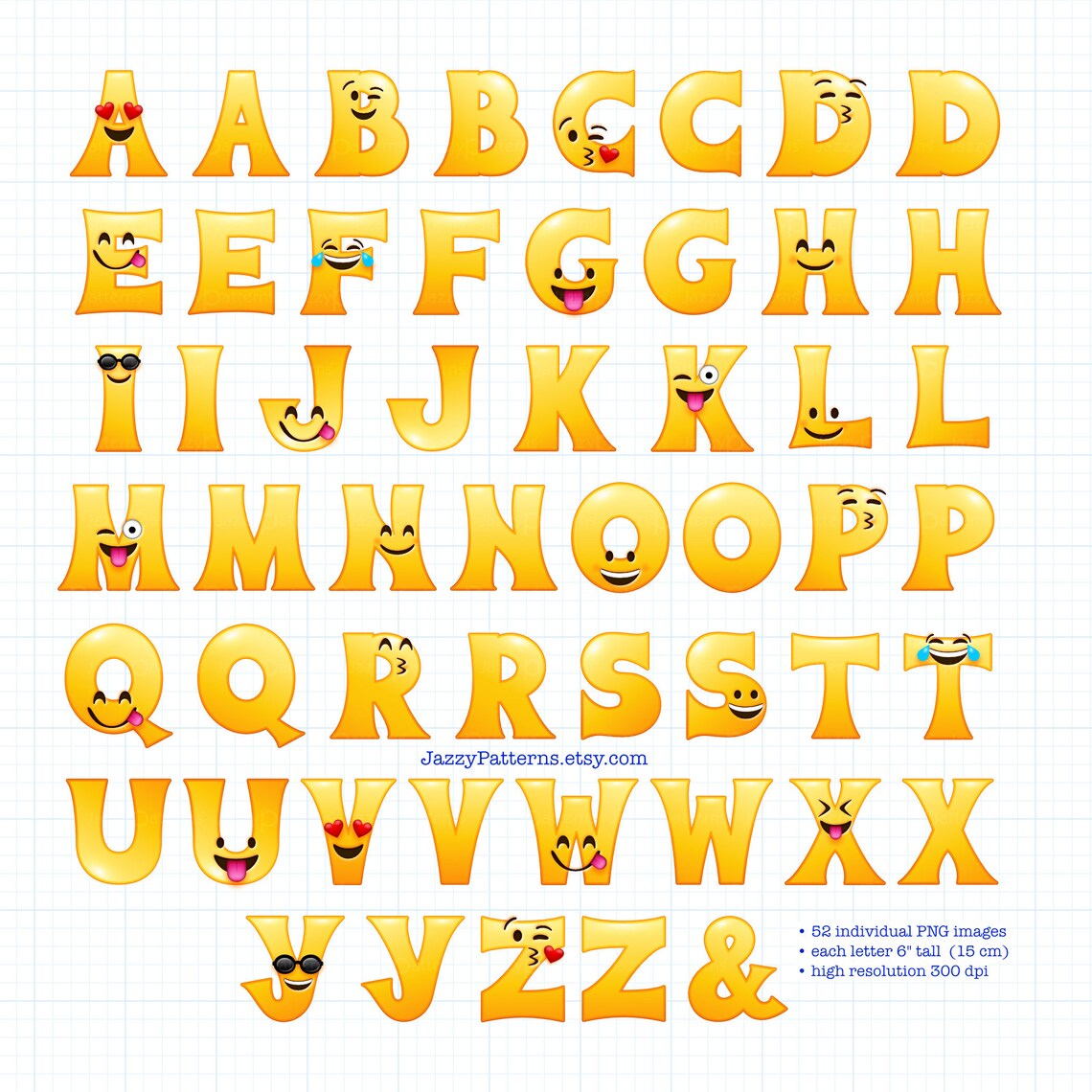Emoticon Alphabet Clipart With Happy Faces, Printable Yellow Letters ...