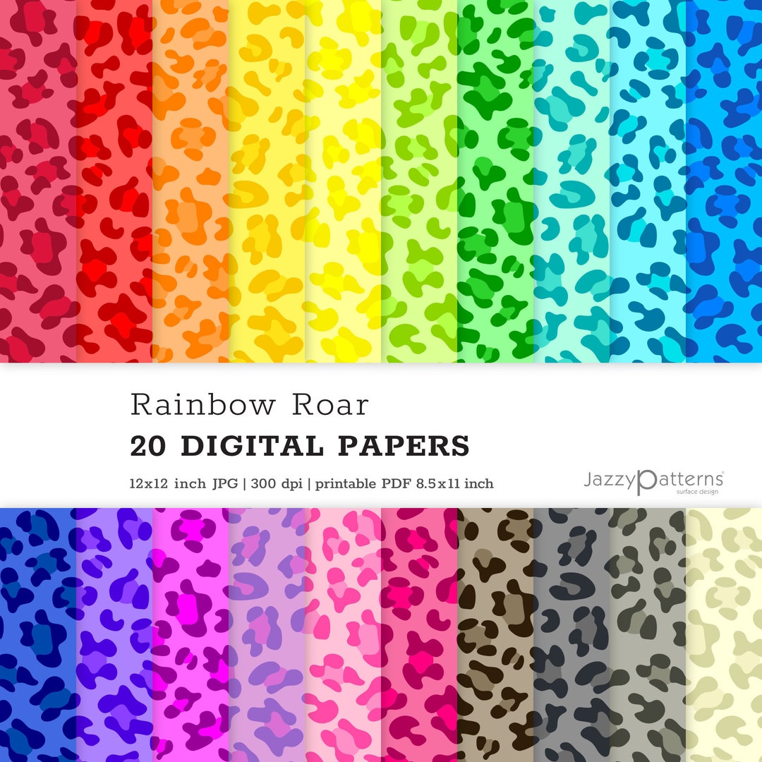 Leopard Print Digital Papers in Rainbow Colors, Printable Instant ...