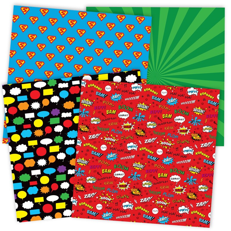 Superhero Clipart and Digital Paper, Comic Book Style, Printable ...