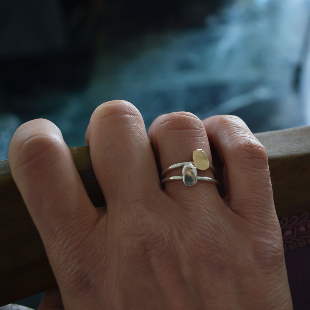 Zero Waste Drop Two-tone Ring - Organic Stackable Sterling Silver and ...