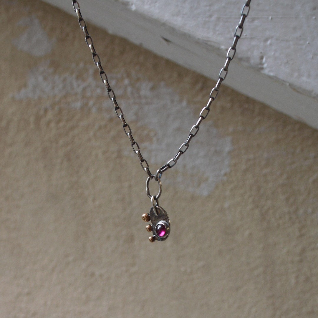 The Pause Necklace Organic Abstract, Garnet, Two-tone Necklace One of a ...