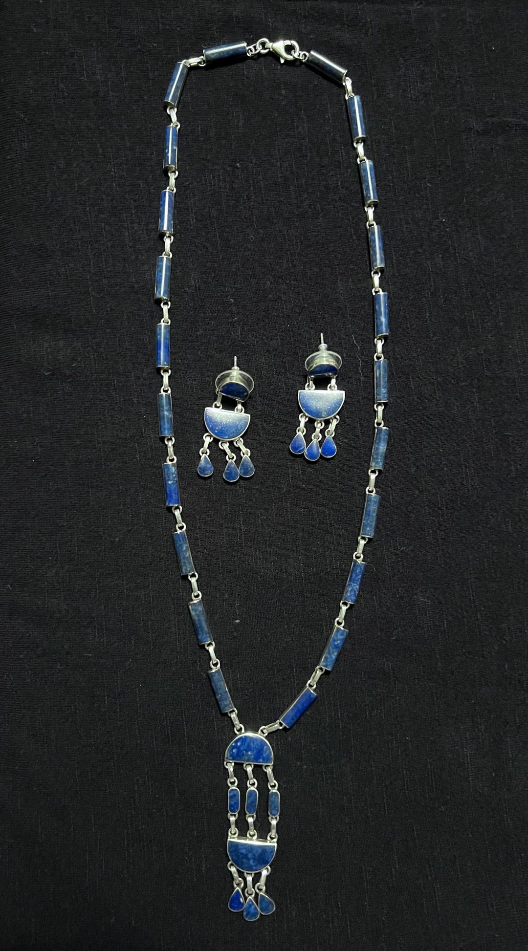 Vintage 1970s or 1980s Lapis Lazuli 925 Sterling Silver Necklace and ...