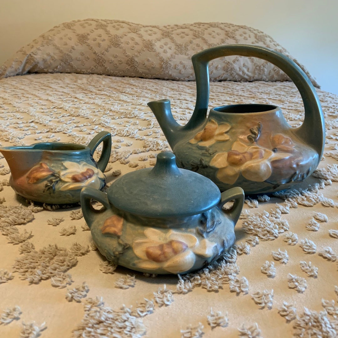 3 Pc ROSEVILLE POTTERY peony Tea Set - Etsy