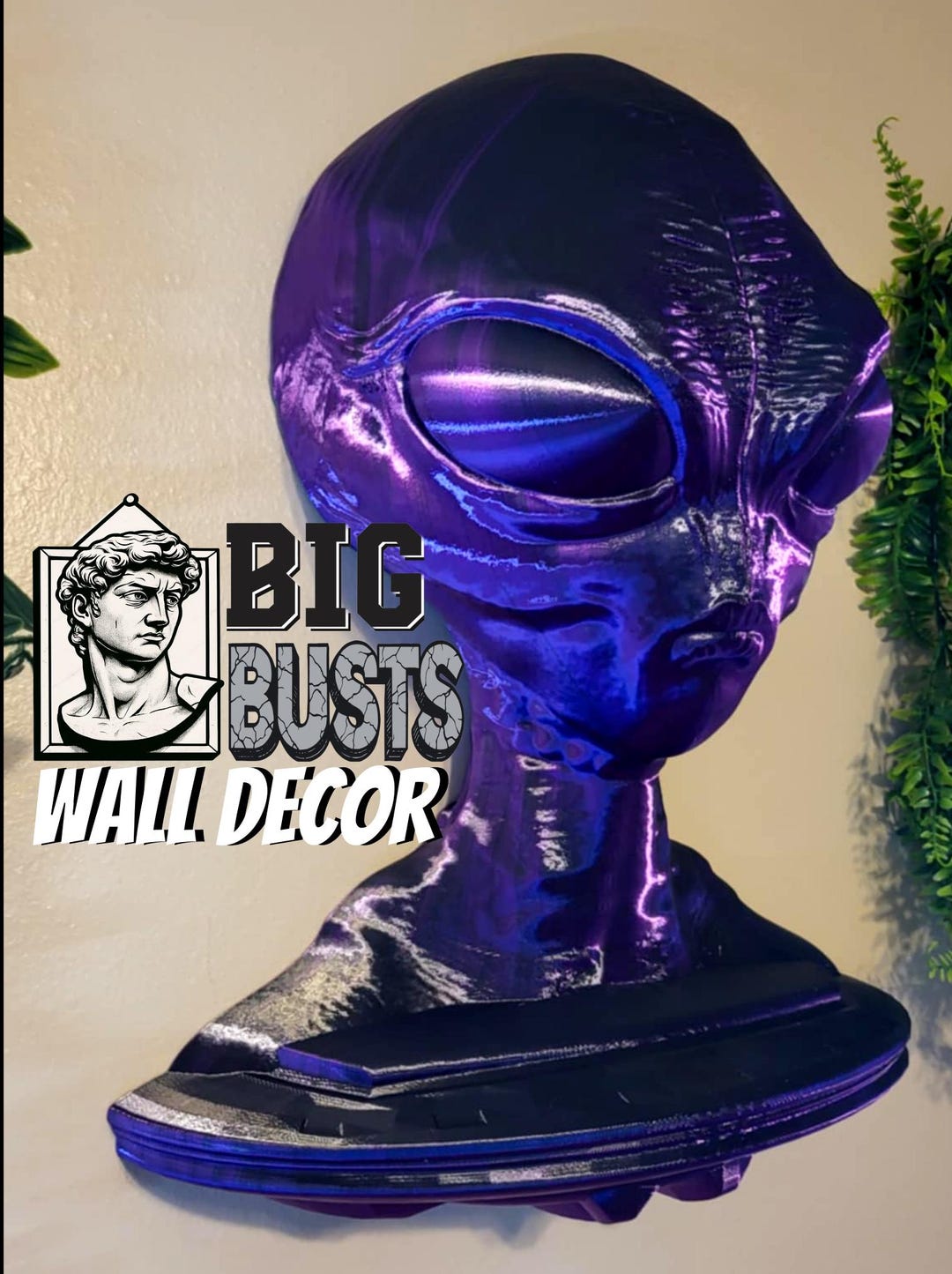 LARGE Alien Head Wall Bust - 3D Alien Wall Art - Grey Alien Bust ...