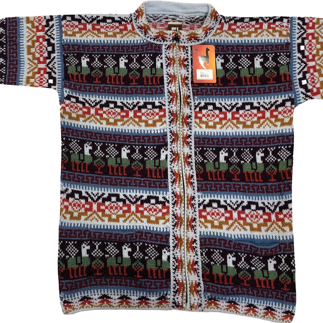 ANDEAN ALPACA Men Handmade Blue Zip Sweatshirt Sweater M - Etsy