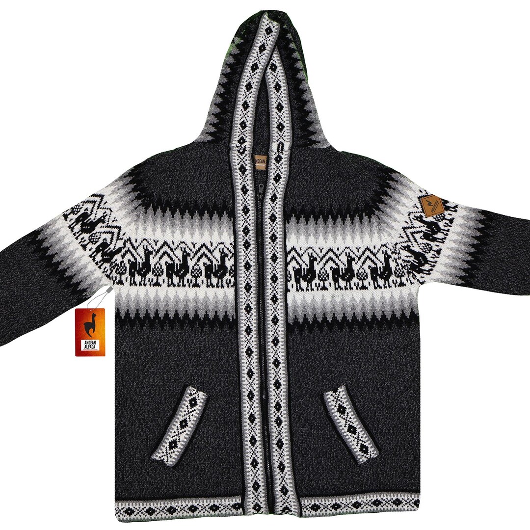 Women HANDMADE ANDEAN ALPACA Dark Gray Zip Hoodie Sweater Sz Xxl - Etsy