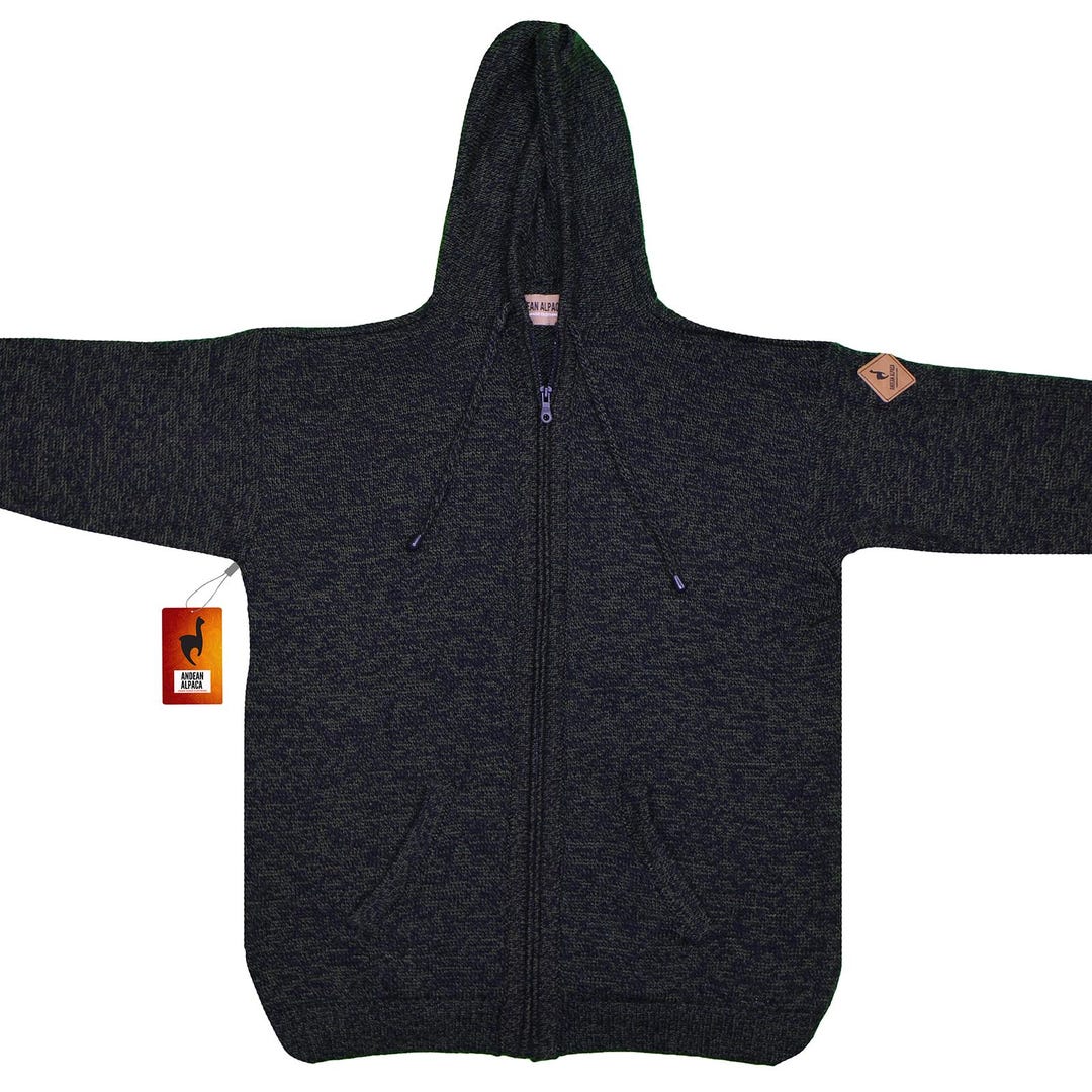 Women HANDMADE ANDEAN ALPACA Solid Dark Green Zip Hoodie Sweater Sz L ...