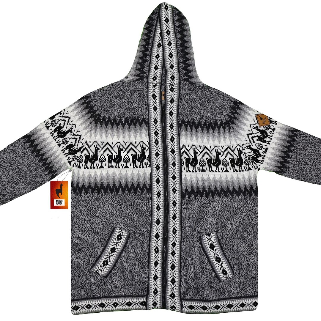 Women HANDMADE ANDEAN ALPACA Gray Zip Hoodie Sweater Sz Xxl - Etsy