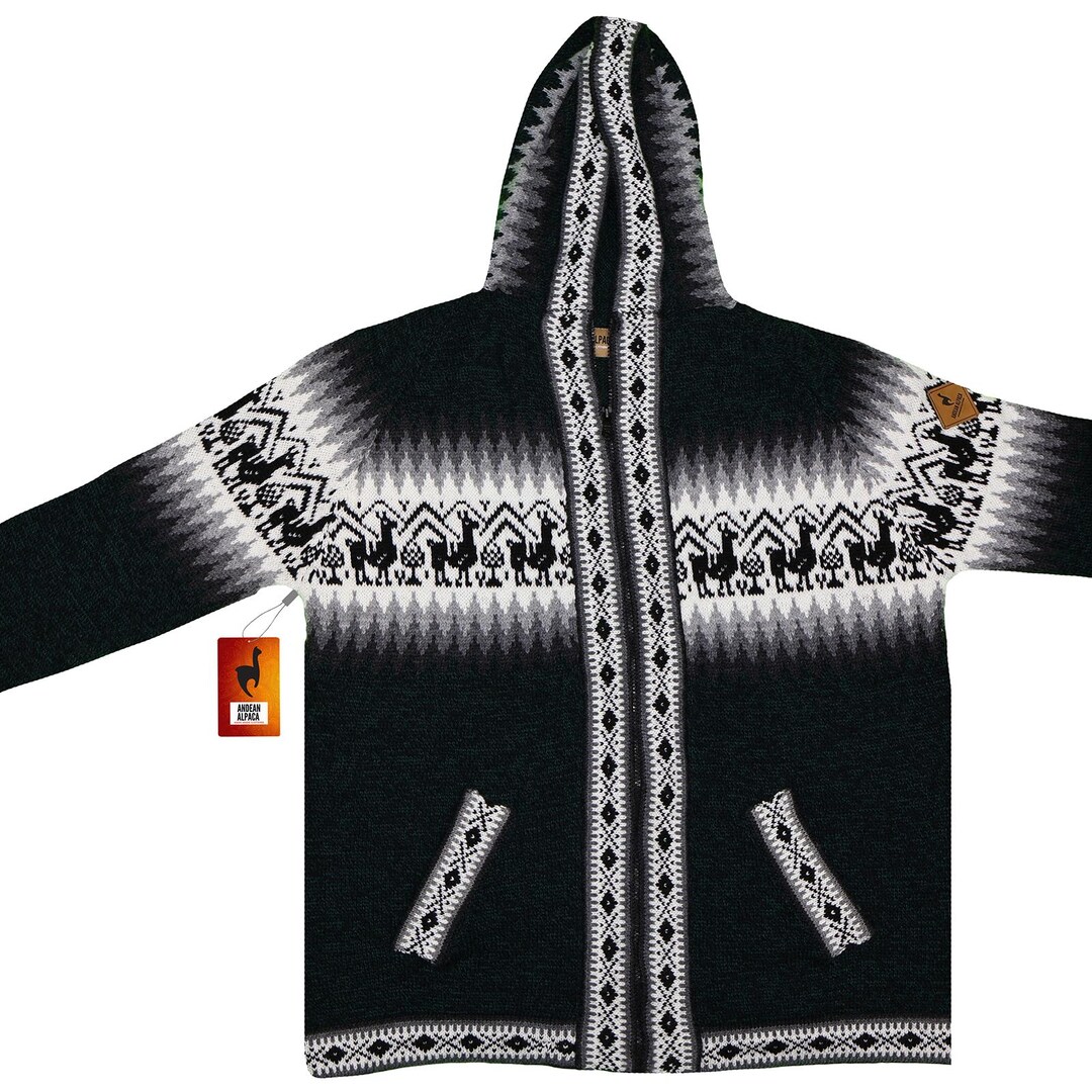 Women HANDMADE ANDEAN ALPACA Monster Green Zip Hoodie Sweater Sz Xl - Etsy