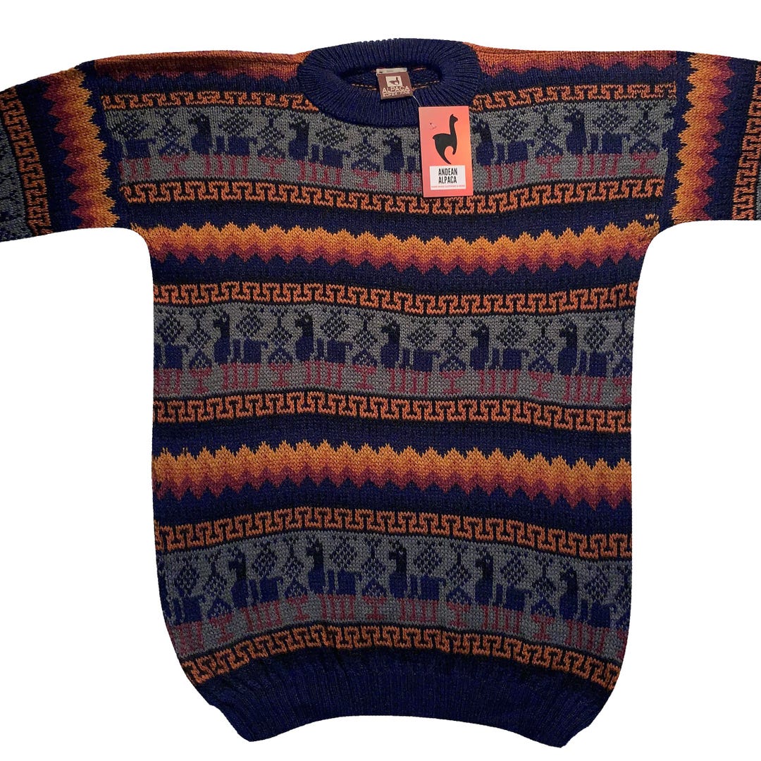 Men HANDMADE ANDEAN ALPACA Navy Blue Sweatshirt Sweater Sz M - Etsy