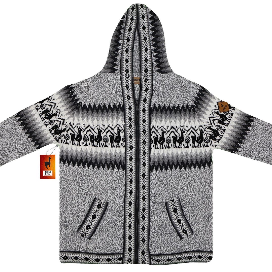 Women HANDMADE ANDEAN ALPACA Light Gray Zip Hoodie Sweater Sz Xxl - Etsy