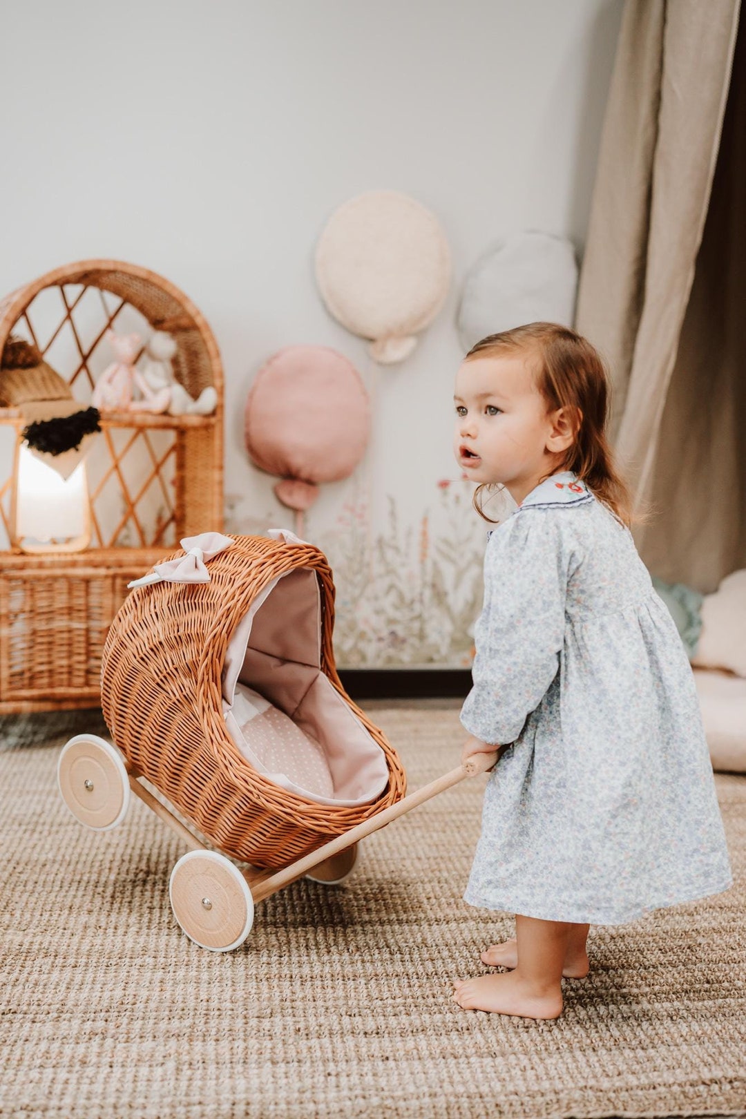 Handmade Natural Wicker Baby Carriage, Wicker Doll Pram, Aesthetic Toy ...