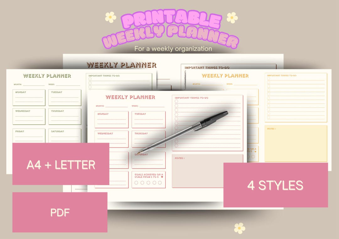 Retro Weekly Planner – Printable Minimalist to Do List Calendar ...