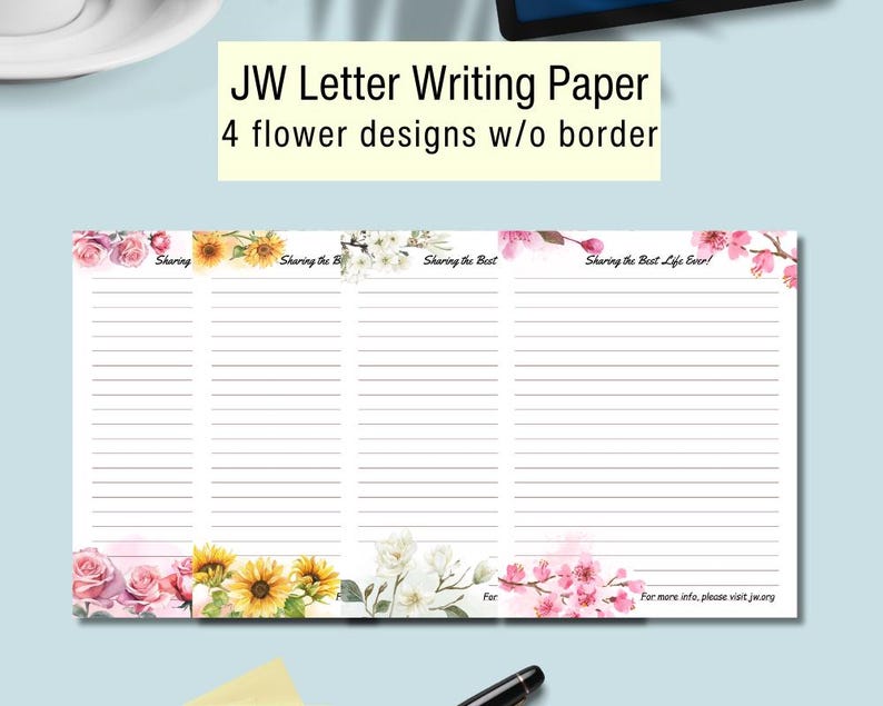 JW Letter Writing Paper | Floral Printable Stationery Set | 16 Unique ...