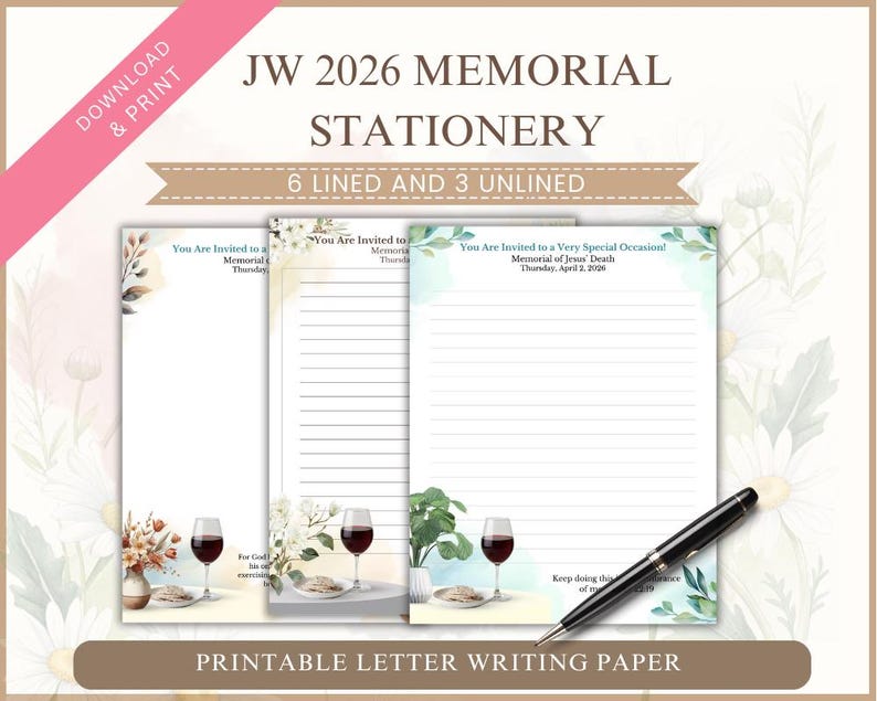 JW Memorial Stationery Printable | Lined & Unlined Letter Writing Paper ...