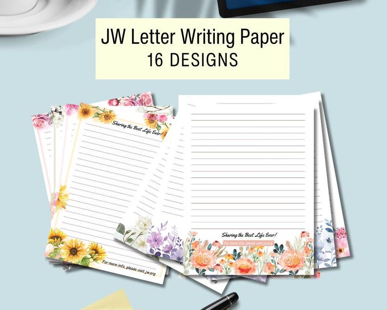 JW Letter Writing Paper | Floral Printable Stationery Set | 16 Unique ...