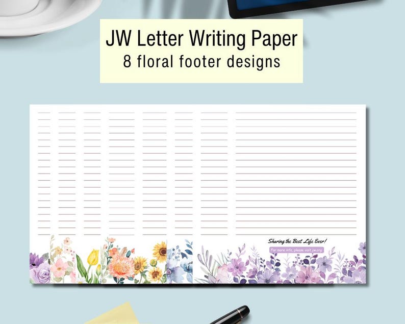 JW Letter Writing Paper | Floral Printable Stationery Set | 16 Unique ...