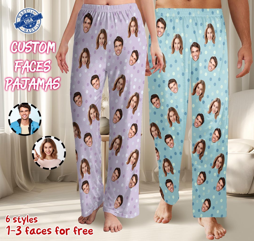 Personalized Photo Pajama Pants, Custom Faces Pajama Bottom, Gift for ...