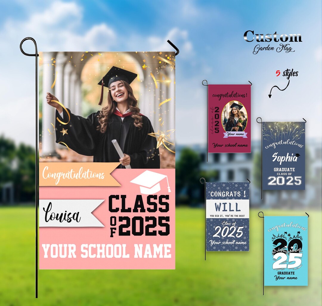 Personalized Photo Graduation Garden Flag, Custom Name Flags for Her ...