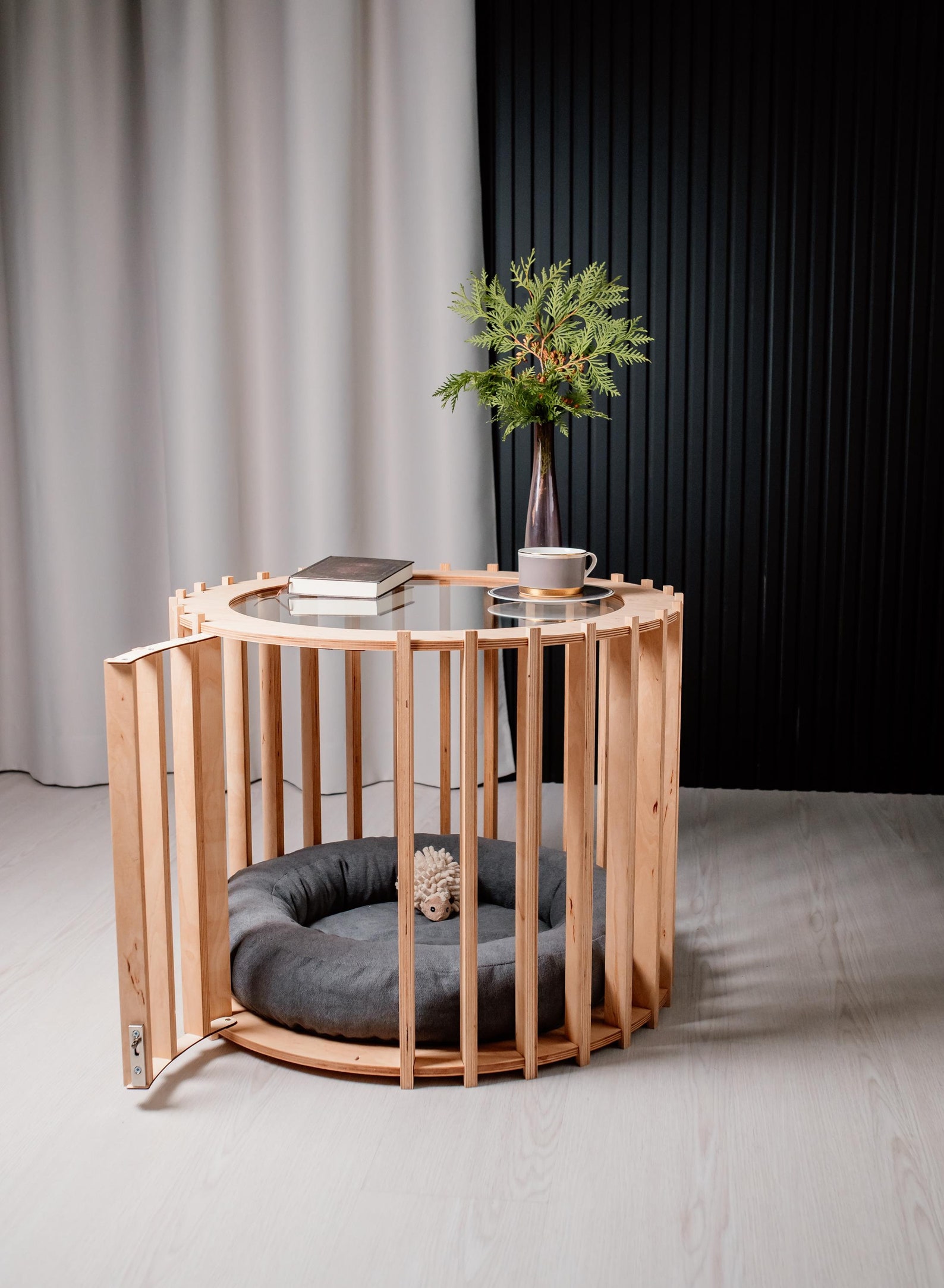Modern Coffee Table Dog House: Light Wood Pet Crate - Etsy