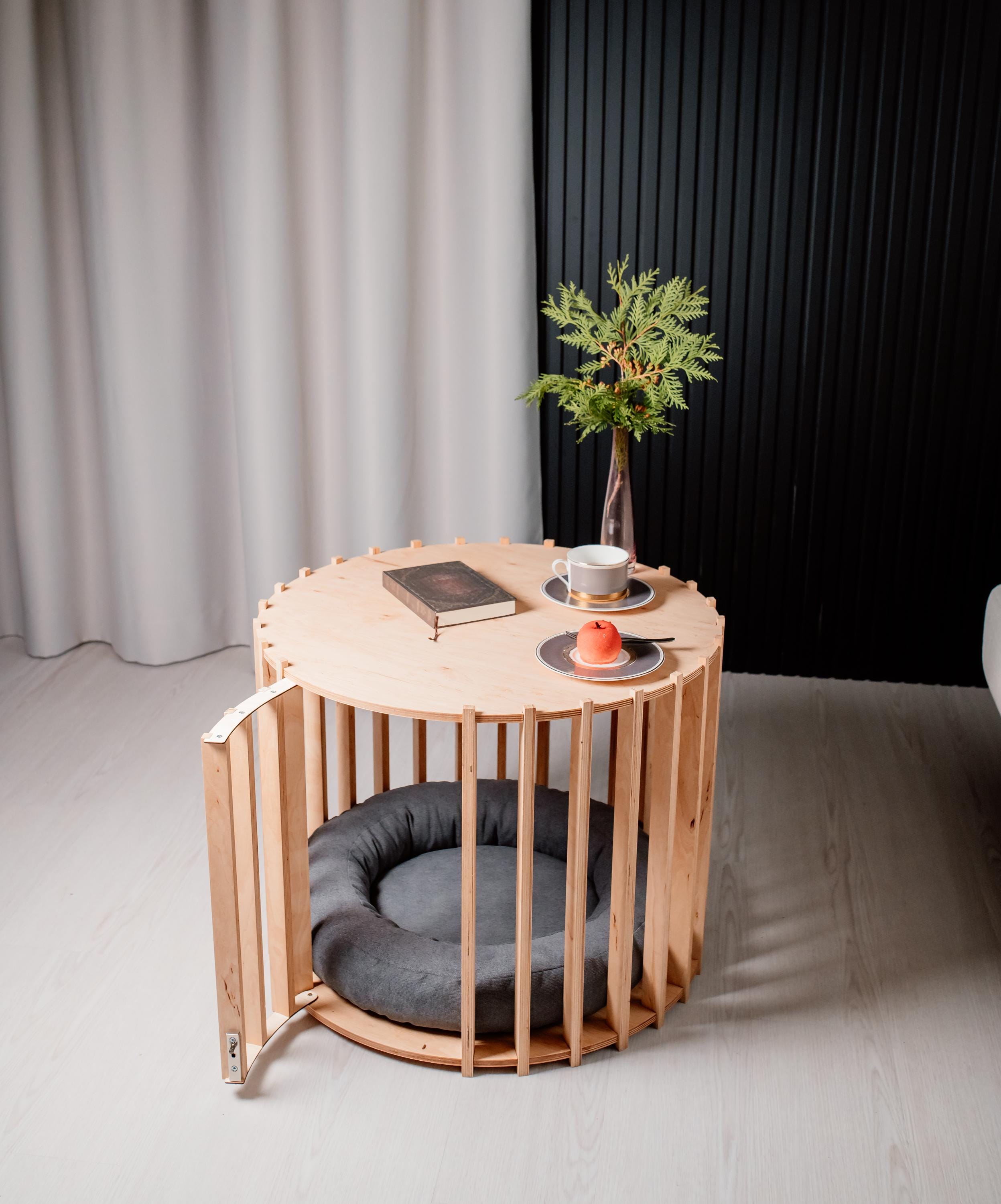 Modern Coffee Table Dog House: Light Wood Pet Crate - Etsy