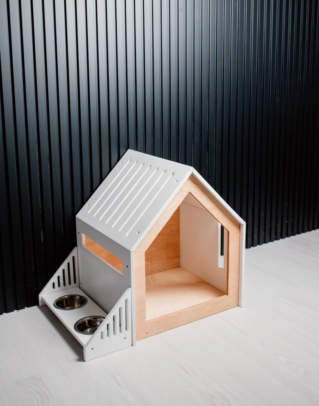 Modern Dog House With Feeder: Small Indoor Puppy Bed Set - Etsy