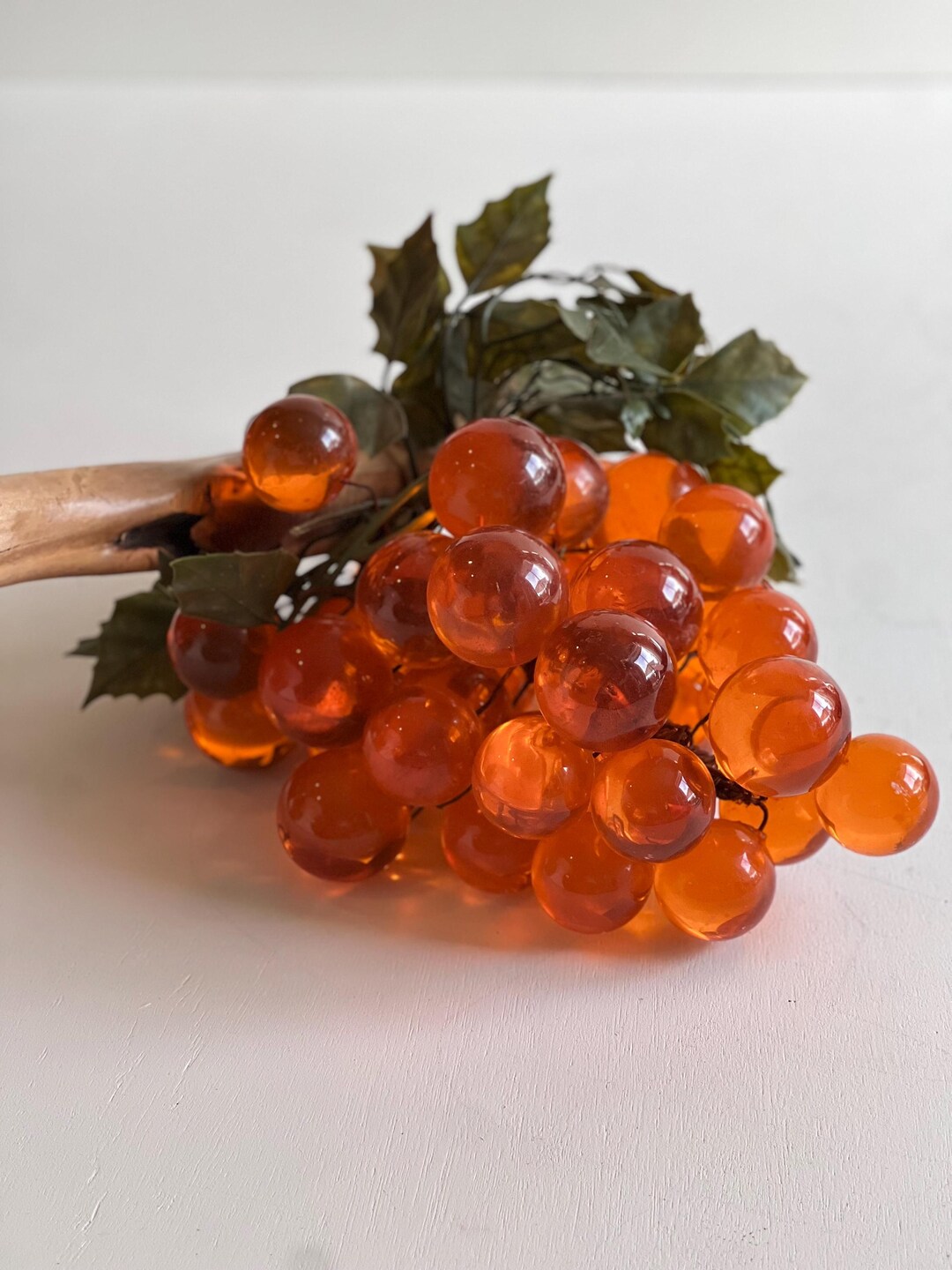 Mid-century Amber Lucite Grape Cluster on Driftwood – 1960s Hollywood ...