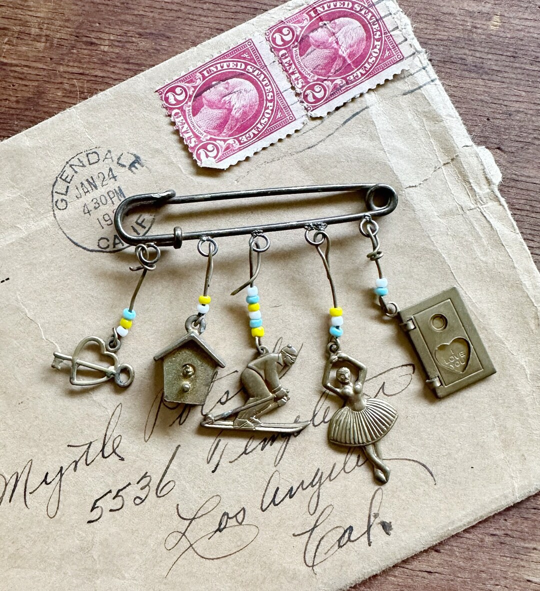 Vintage Charm Pin / Safety Pin Brooch / Retro Jewelry / 1950's - Etsy