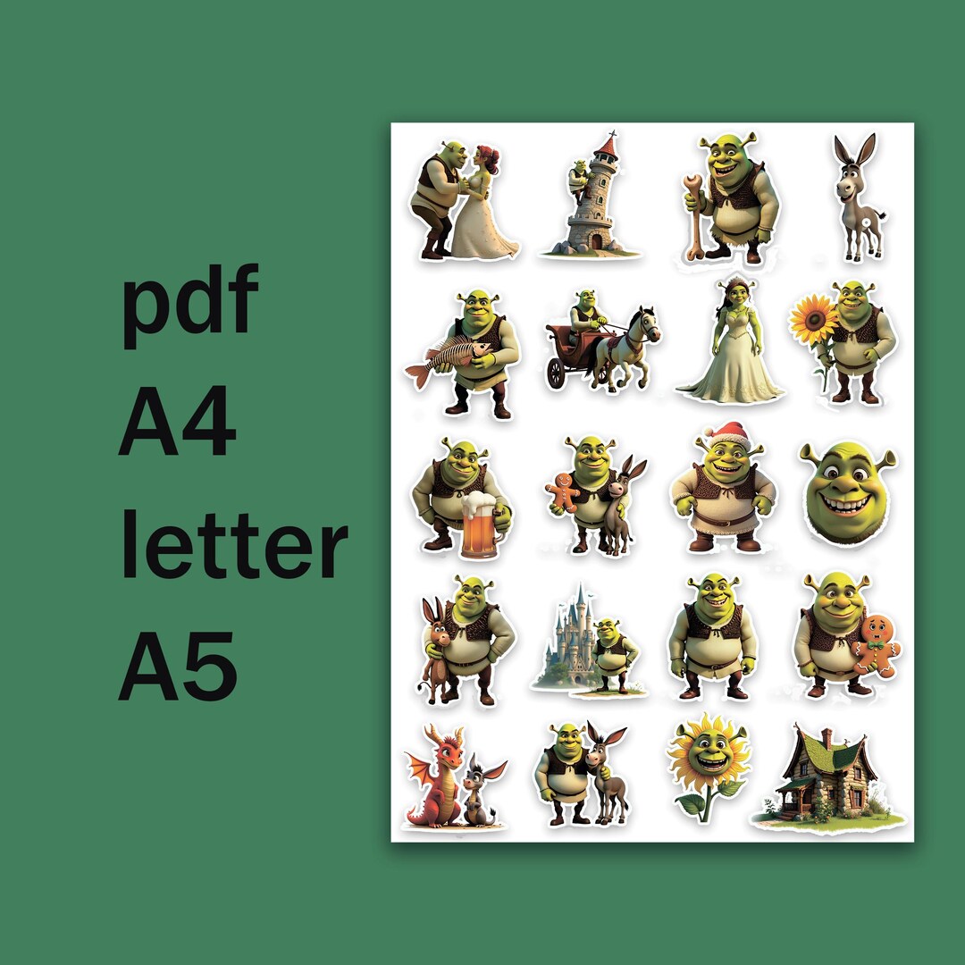 Shrek Stickers. Funny Shrek. Pixar Stickers. PDF Files. Digital ...
