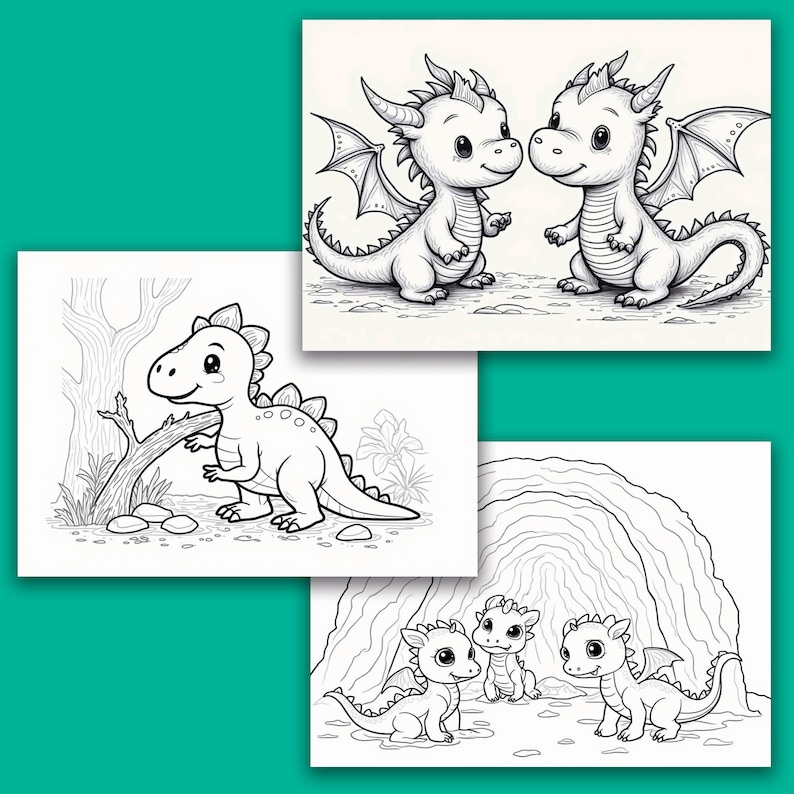 Children's Dinosaur and Dragon Coloring Book, 36 Pages (PDF) - Etsy
