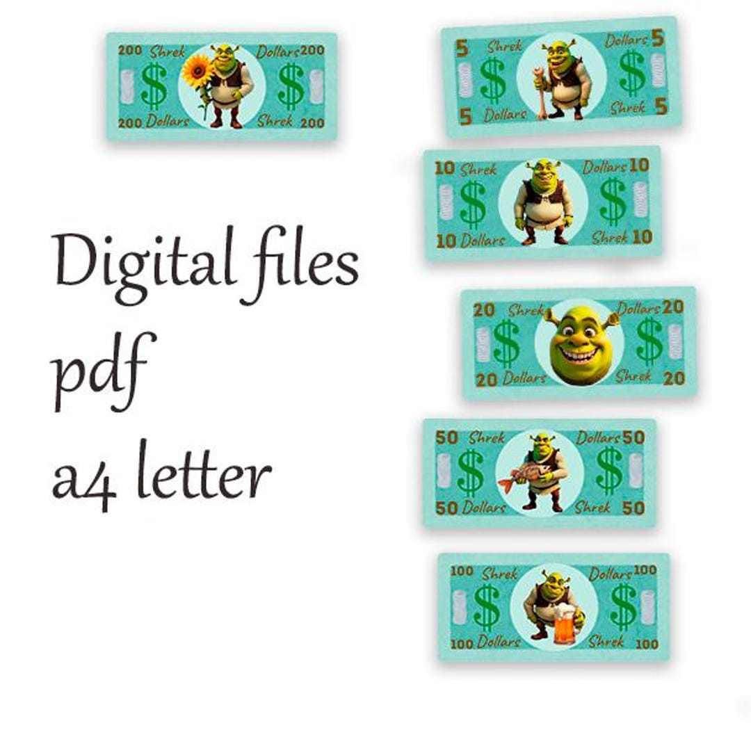 Shrek Dollars. Dollars for Monopoly. Toy Money. File Pdf, A4, Letter ...