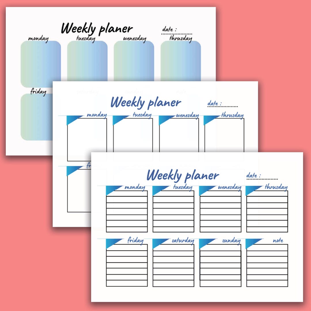 Weekly Planner, Portrait Orientation, Weekly Schedule, Short Weekly ...