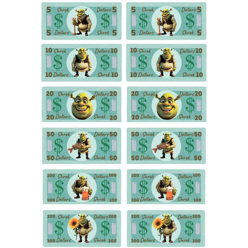 Shrek Dollars. Dollars for Monopoly. Toy Money. File Pdf, A4, Letter ...