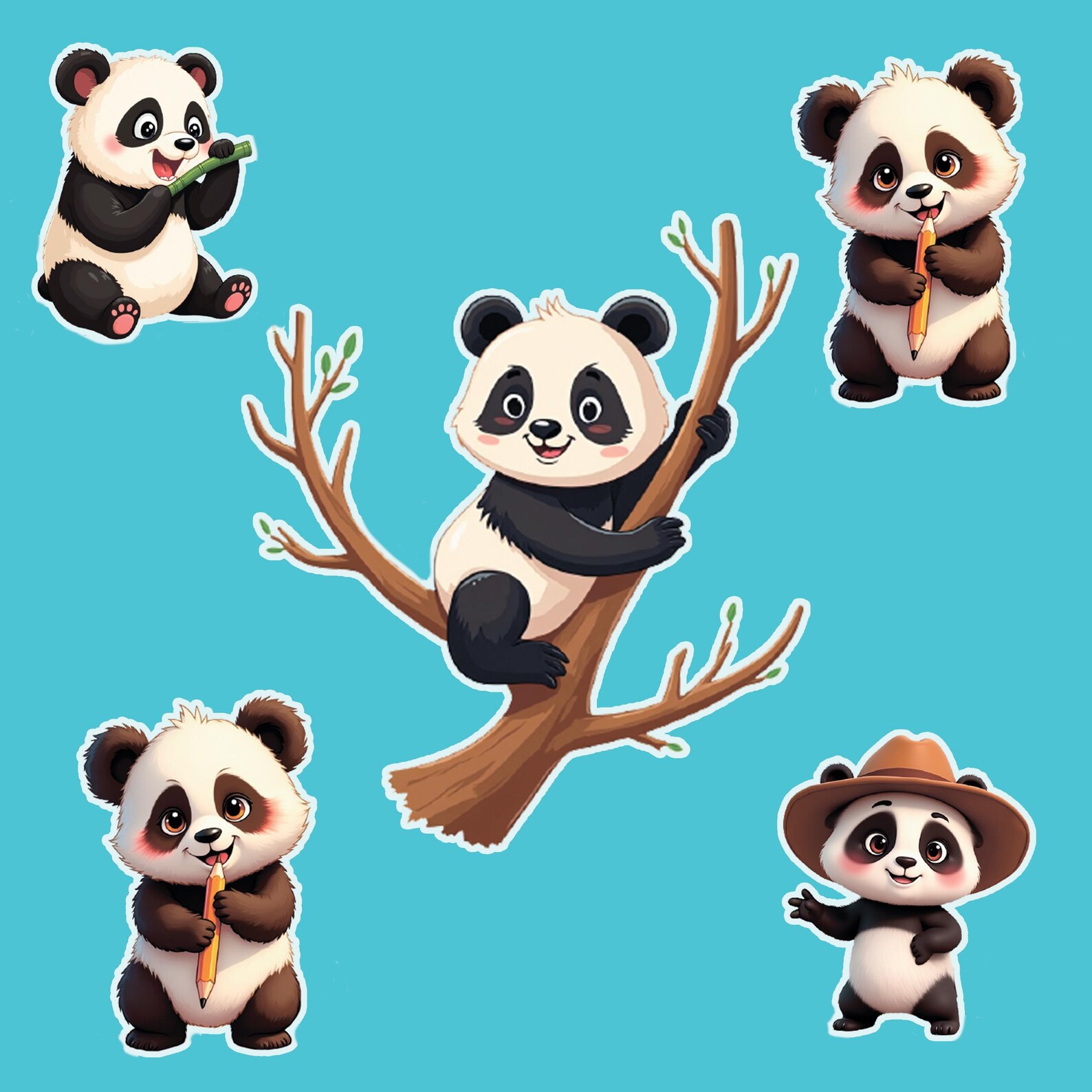 Panda Stickers. Funny Panda Stickers, for the Diary Children's Panda ...