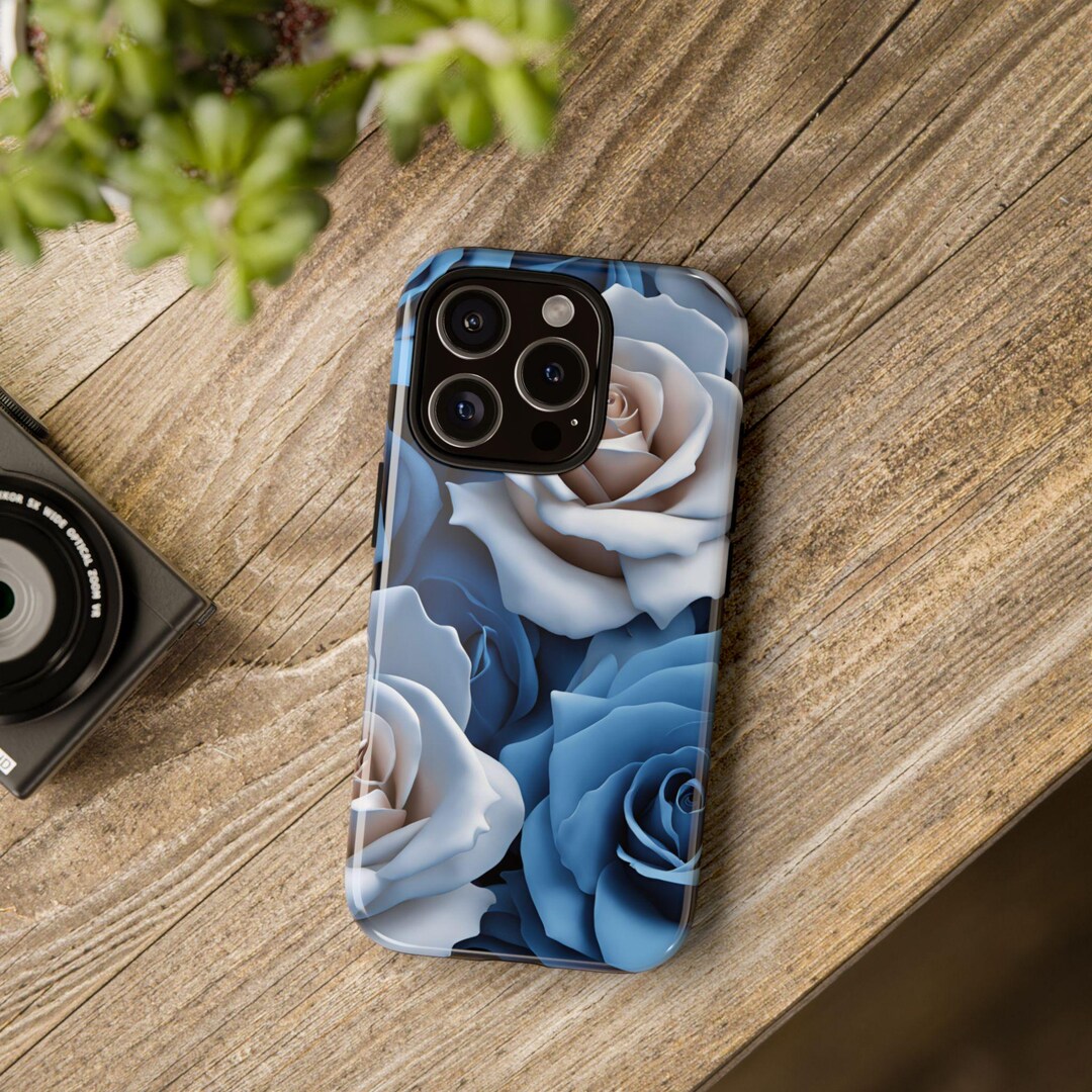 Blue and White Roses Phone Case, Floral Phone Case for I Phone 16, 15 ...