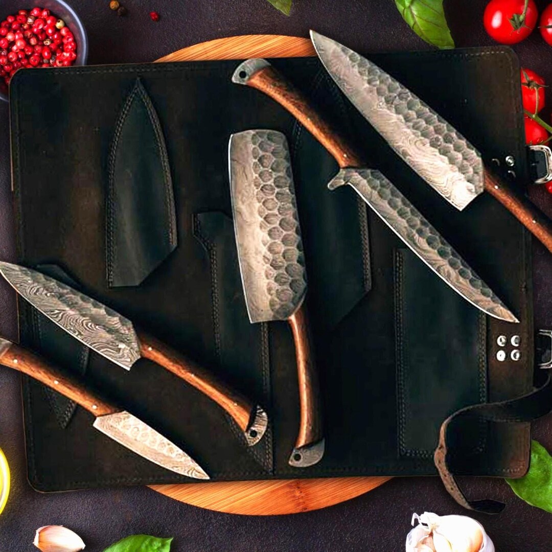 Handmade Damascus Steel Chef Knife Set: Forged Kitchen Knives, Wooden ...