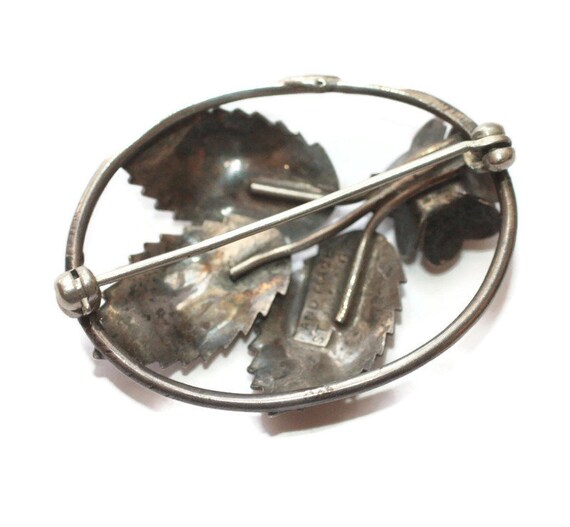 Sterling Floral Pin with Three Leaves Open Oval Frame… - Gem