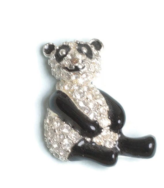 Enameled Rhinestone Panda Pin Monet Original Box Smal… - Gem