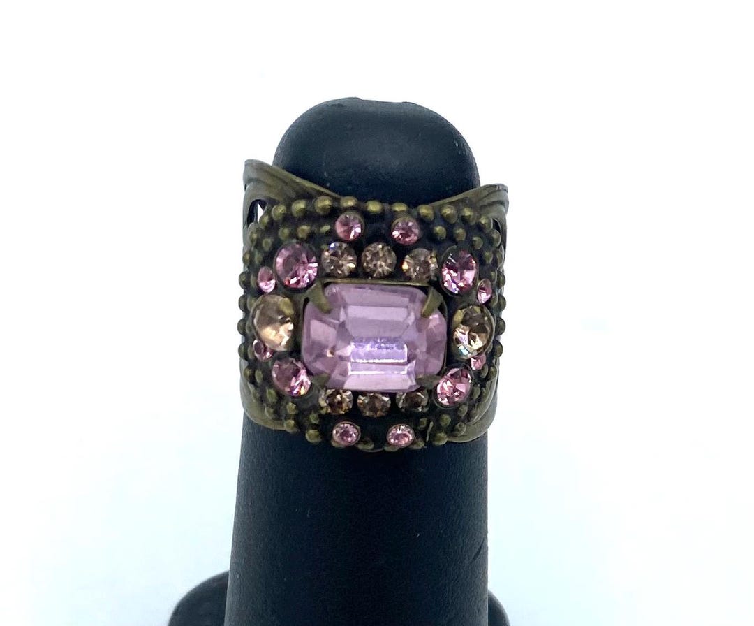 Sorelli Pink Rhinestone Adjustable Ring Size 8 Designer Statement ...