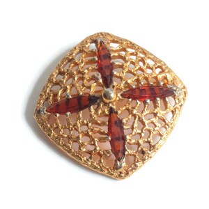 Topaz Glass Brooch Necklace Gold Plated Filigree Navettes SHP Vintage ...
