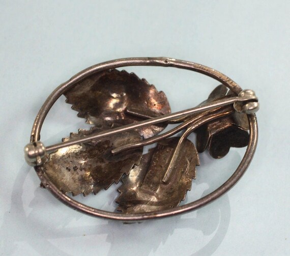 Sterling Floral Pin with Three Leaves Open Oval Frame… - Gem