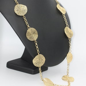 Gold Tone Disc Station Necklace Wavy Dimensional Discs 35.5 Inch Long ...