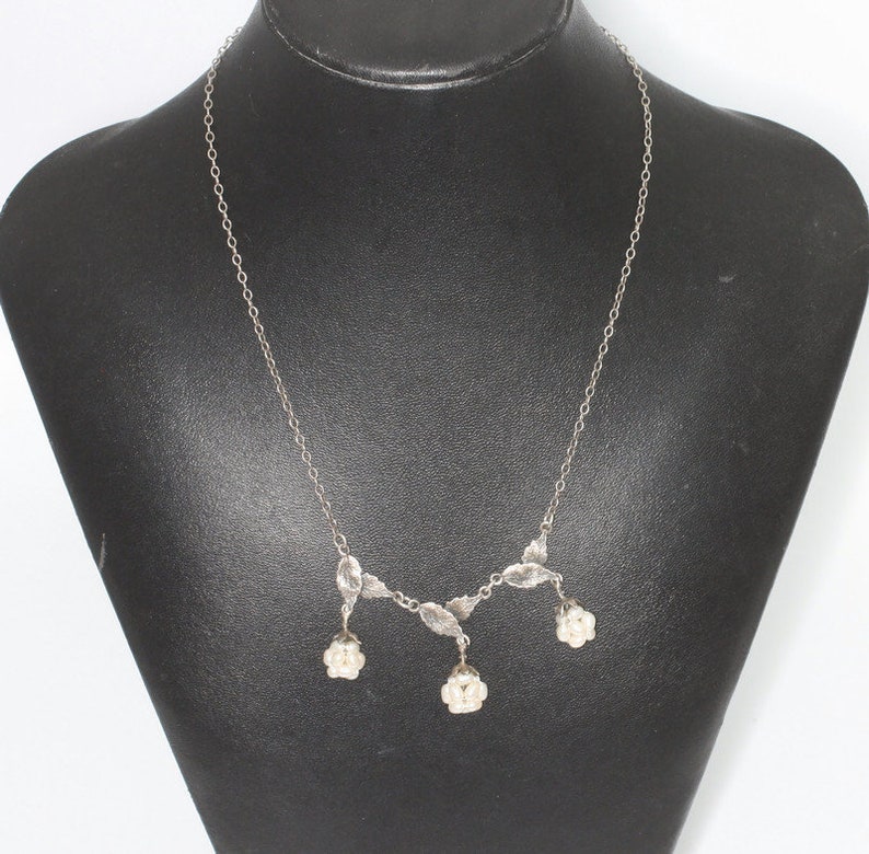 Freshwater Pearl Cluster Drop and Sterling Leaf Necklace: Vintage ...