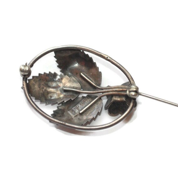 Sterling Floral Pin with Three Leaves Open Oval Frame… - Gem