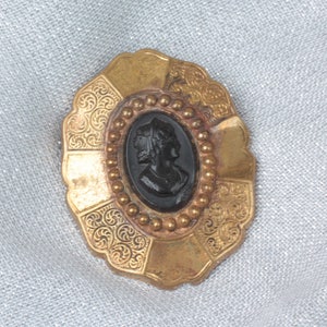 Victorian Era Black Cameo Brooch Female in Profile Chased and Smooth ...