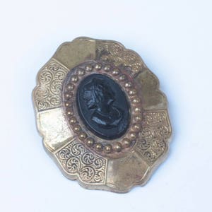 Victorian Era Black Cameo Brooch Female in Profile Chased and Smooth ...