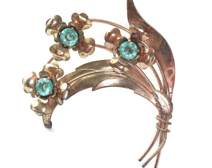 Harry Iskin Vermeil Sterling Flower Brooch Pin Aquamarine - Etsy