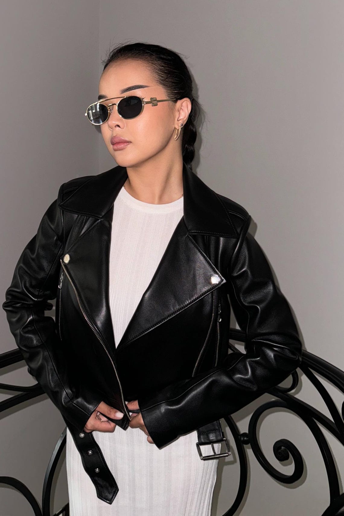 Chic Black Leather Biker Jacket for Women - Handmade Classic Style Gift ...