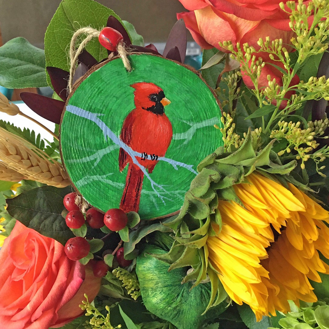 Cardinal, Bird Wood Slice Ornament, Hand-painted - Etsy